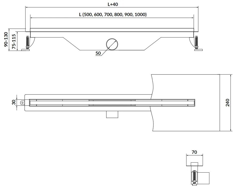 Cersanit Tako, SLIM lineární odtokový žlab 90cm, nerezová, S907-015
