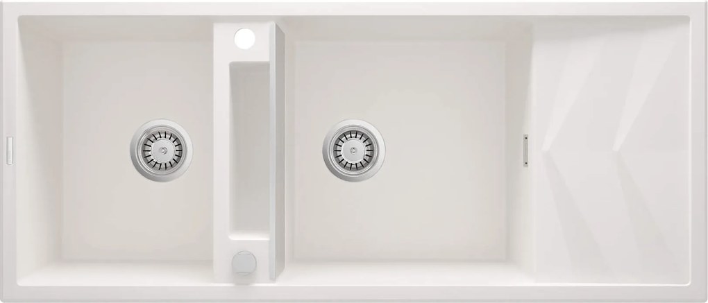 Deante Magnetic, 2-komorový granitový dřez s odkapávačem 1160x500x224 mm, bílá, DEA-ZRM_A213