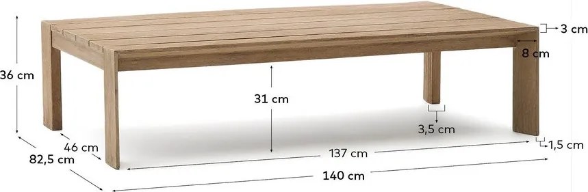 Zahradní konferenční stolek z masivu akácie 82,5x140 cm Ambra – Kave Home
