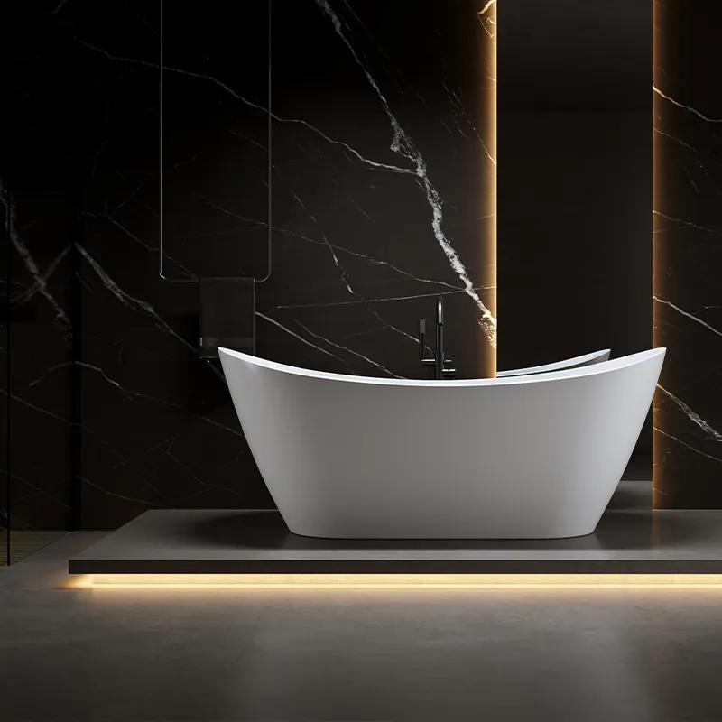 BPS-koupelny Volně stojící akrylátová vana HYD-RIC513A 150x75 bílá, odtokový komplet černý