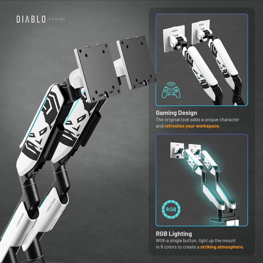 Držák na dva monitory 35" RGB bílo-černý: Diablo X-Arm Dual