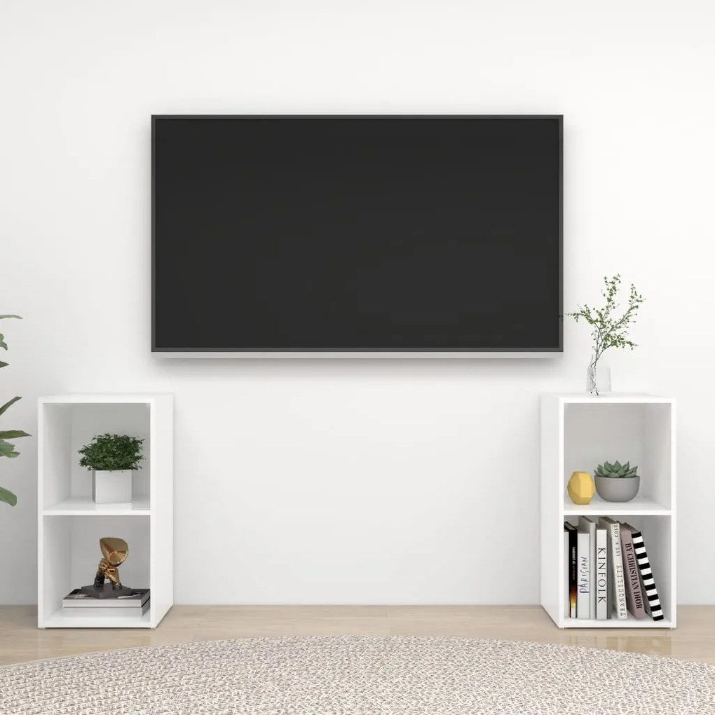 3079904 vidaXL TV skříňky 2 ks bílé vysoký lesk 72 x 35 x 36,5 cm dřevotříska