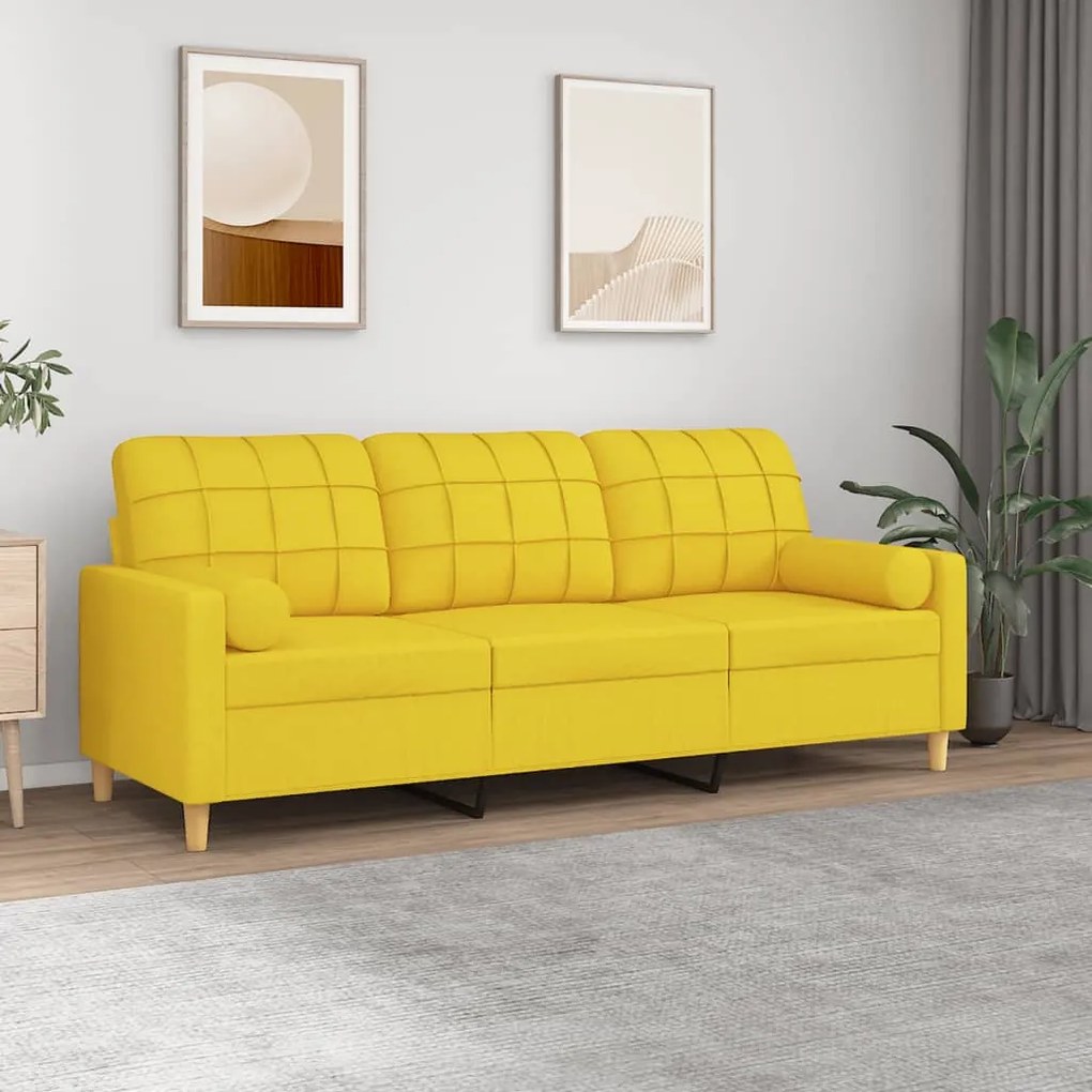 3místná pohovka s polštáři světle žlutá 180 cm textil 3200795