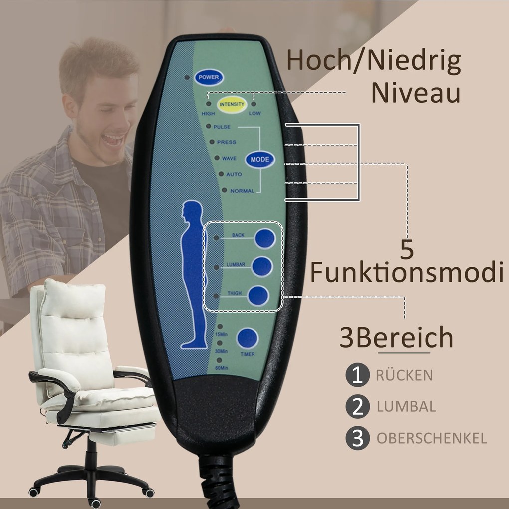 Kancelářská židle Vinsetto s 6bodovou masáží, ergonomická herní židle s funkcí polohování, výškově nastavitelná manažerská židle s podnožkou, nosnost…
