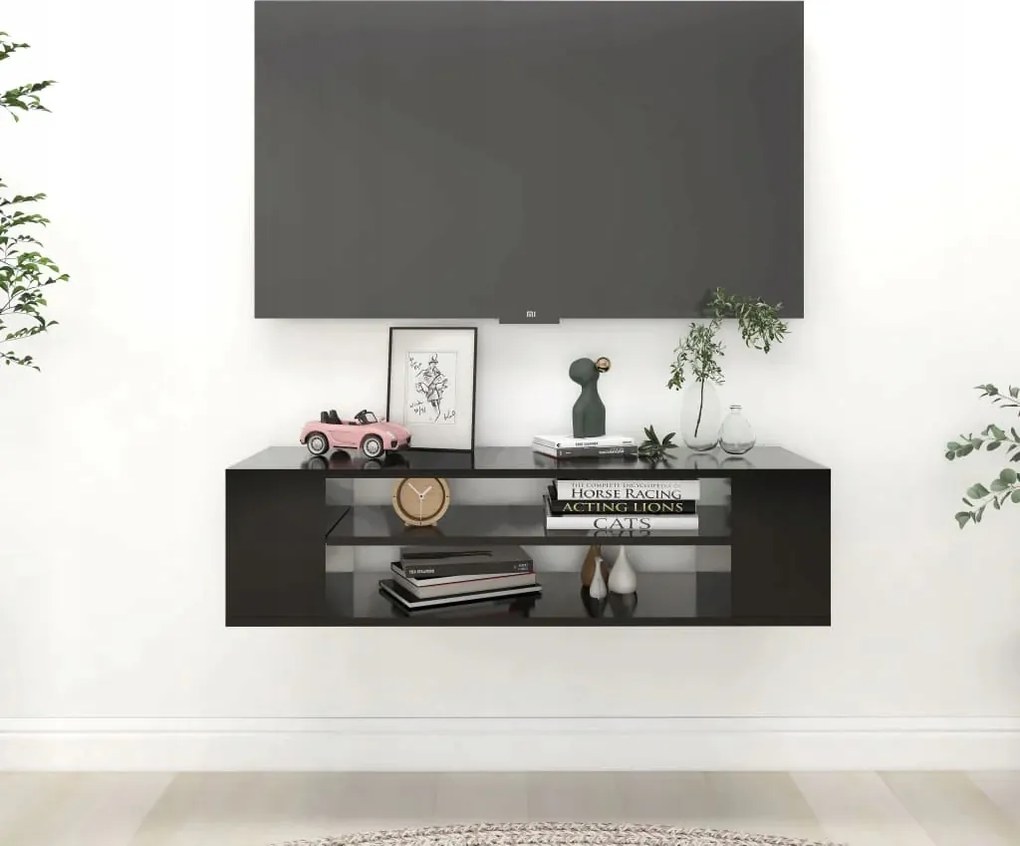 Fionshop 263596120 Závěsná Tv skříňka černá 100 x 30 x 26,5 cm dřevotřísk