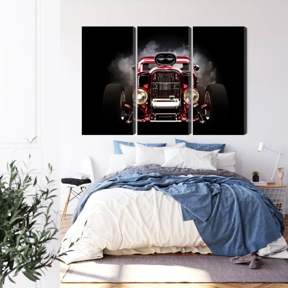 Vícedílný obraz Hot Rod Auto Na Pozadí Kouře Nedostatek Nedostatek Přírodní plátno 180x120