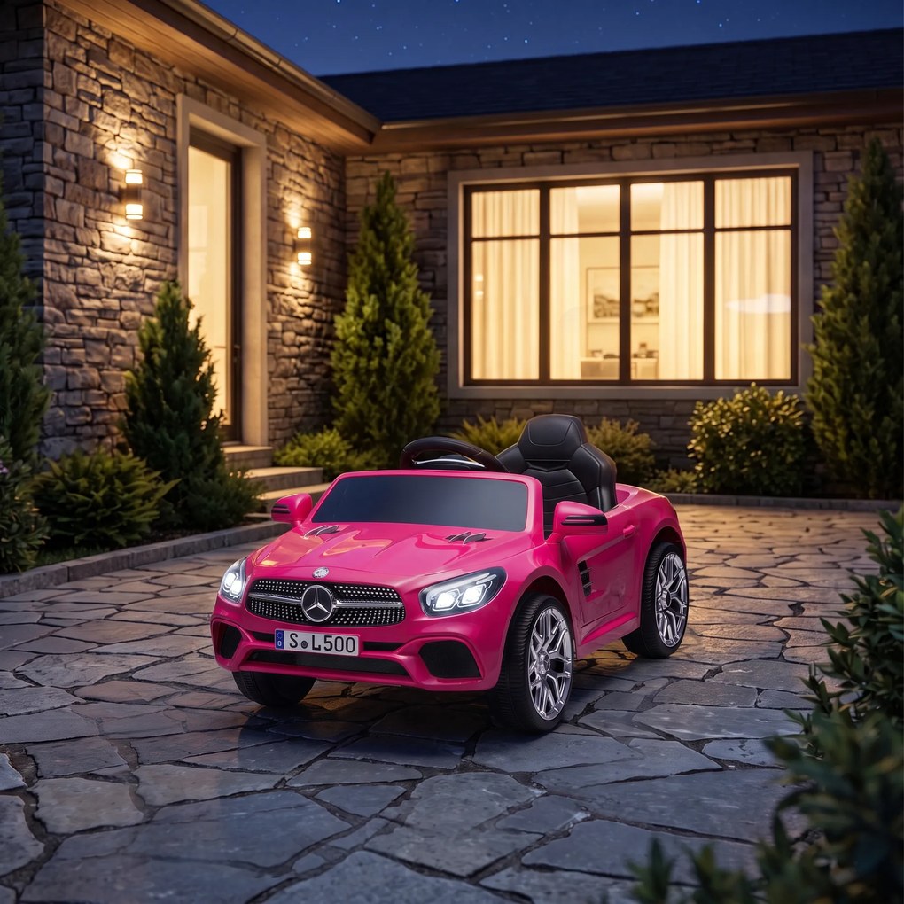 AIYAPLAY dětské elektrické auto Mercedes-Benz SL500 12V s 2,4 GHz dálkovým ovládáním, 2 motory, odpružení, jemný start, růžové