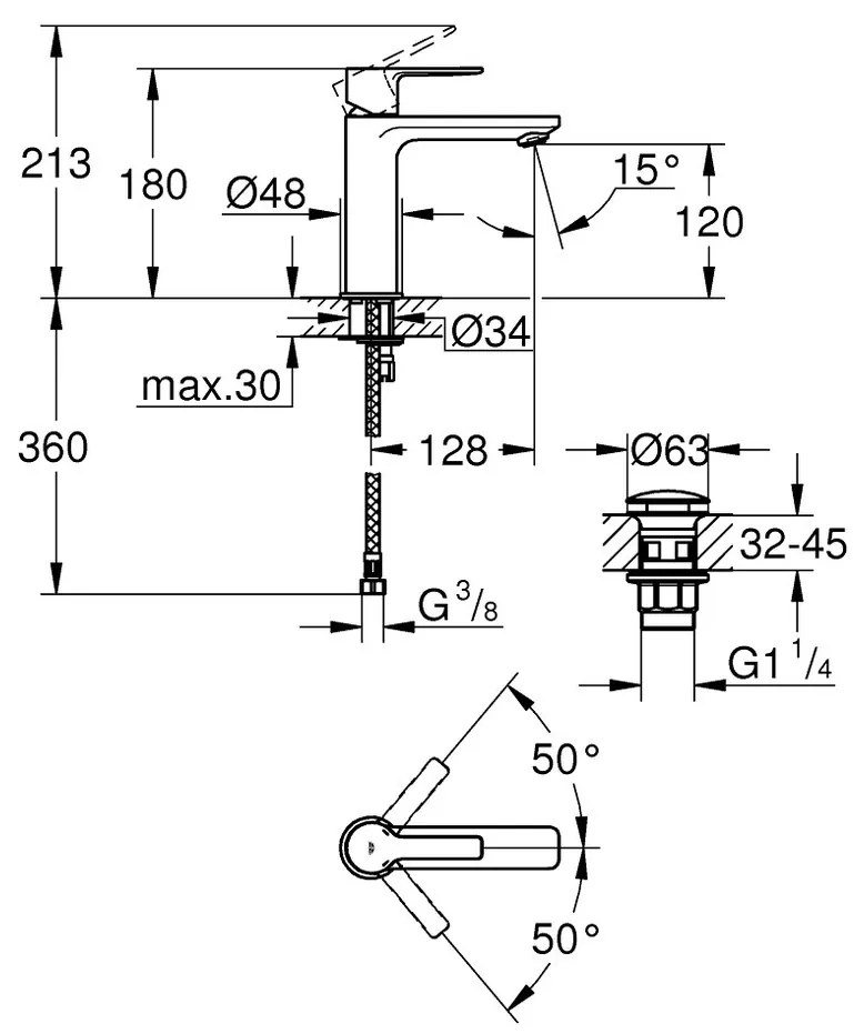 Grohe Lineare - Páková umyvadlová baterie s Push-open zátkou, chrom 23106001