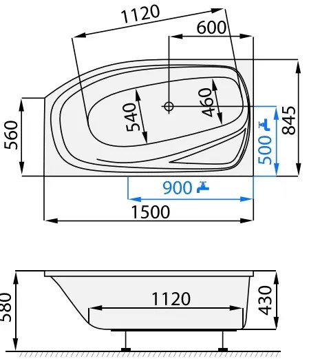 Santech Fox rohová vana 1500 x 845 pravá FOX1500P