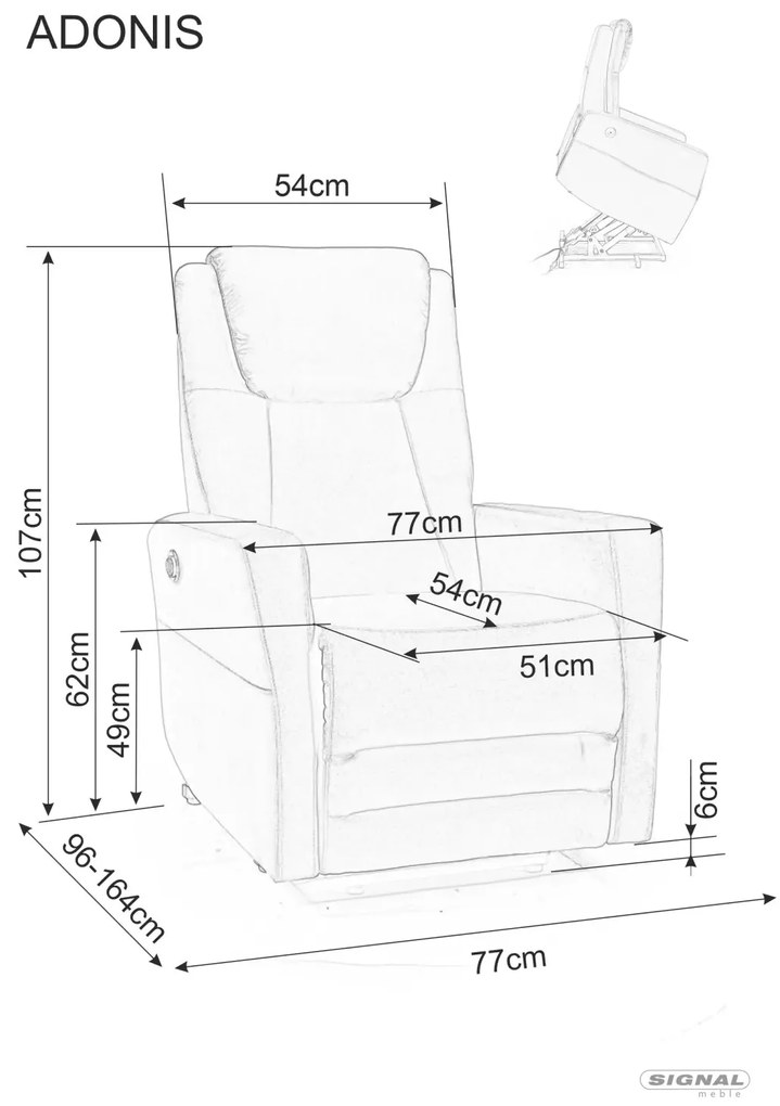 Elektrické polohovací křeslo Adonis Velvet šedé