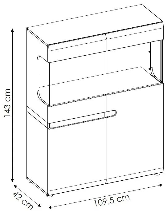 Nízká vitrína Linate, bílý lesk/dub