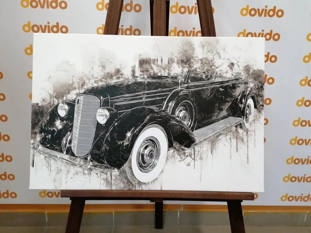 Obraz historické retro auto v černobílém provedení - 120x80 cm