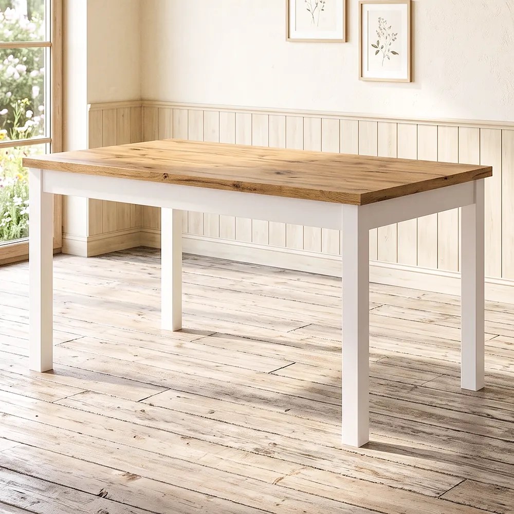 Rozkládací jídelní stůl PARMA | 140x80 cm | masiv buku + LDT 36 mm s ABS hranou | KVALITNÍ ZPRACOVÁNÍ | bílá/dub wotan