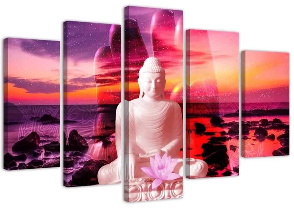 Obraz na plátně pětidílný Buddha Sunset Sea - 100x70 cm