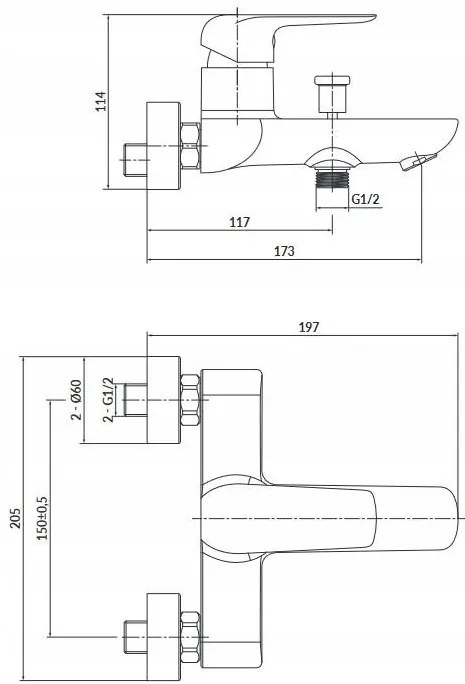 Cersanit City, nástěnná vanová baterie, chromová, S951-344