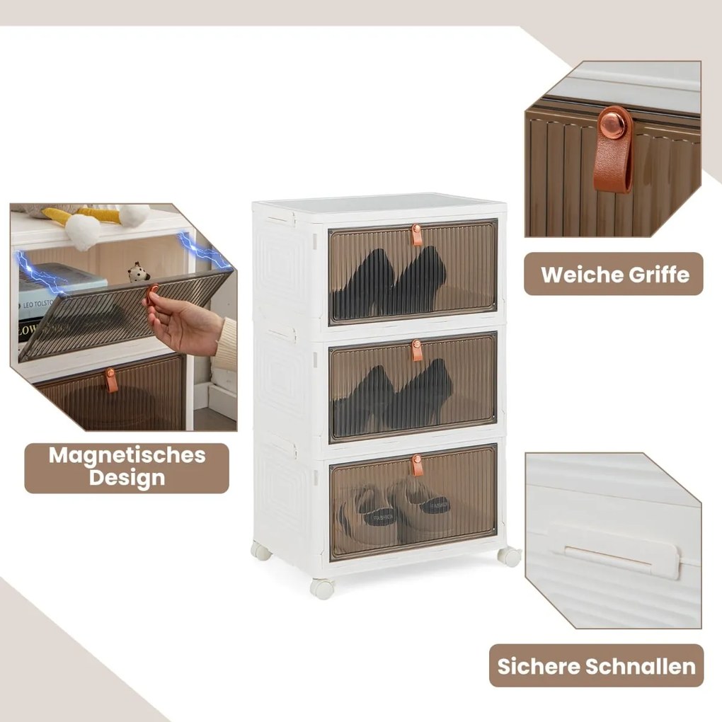 Costway 3-patrové úložné boxy s víkem a magnetickými průhlednými dveřmi