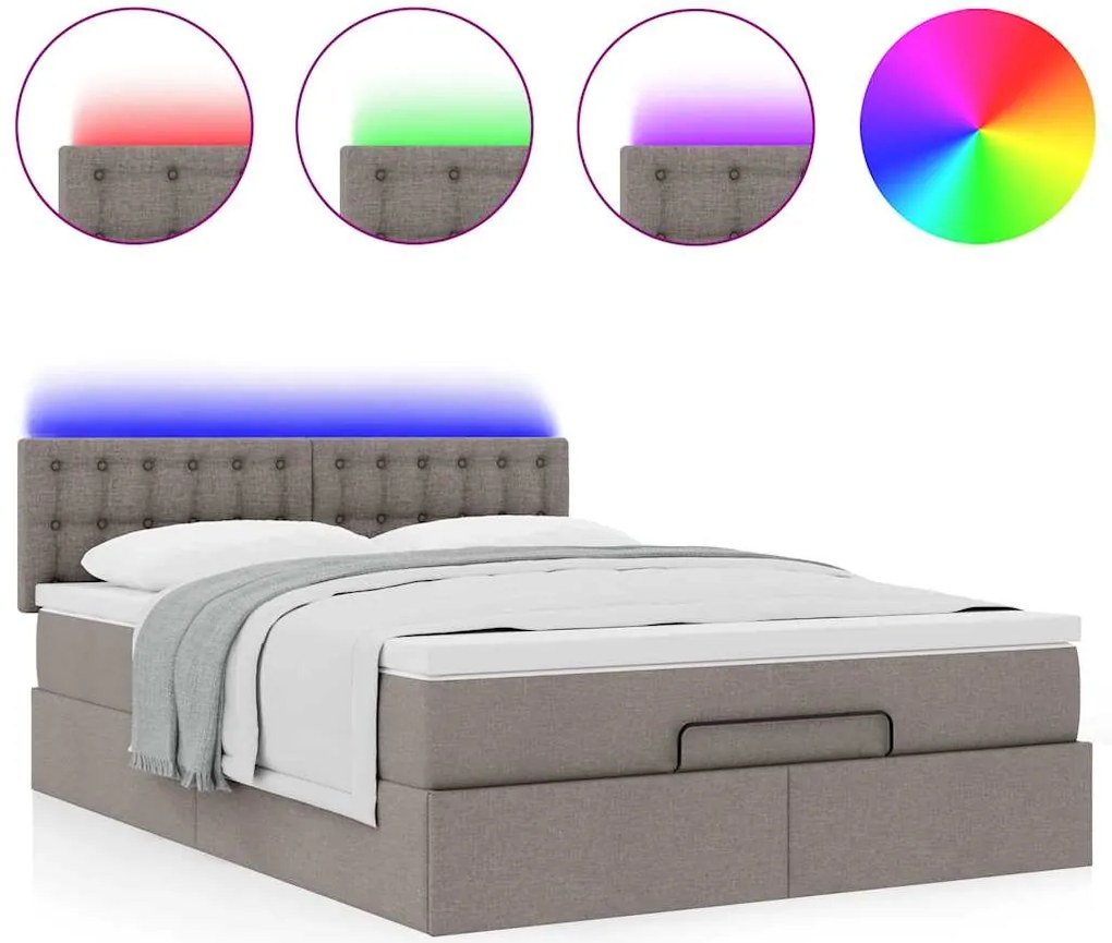 Osmanská postel s matrací & LED Taupe 140x190 cm Látka 3312475
