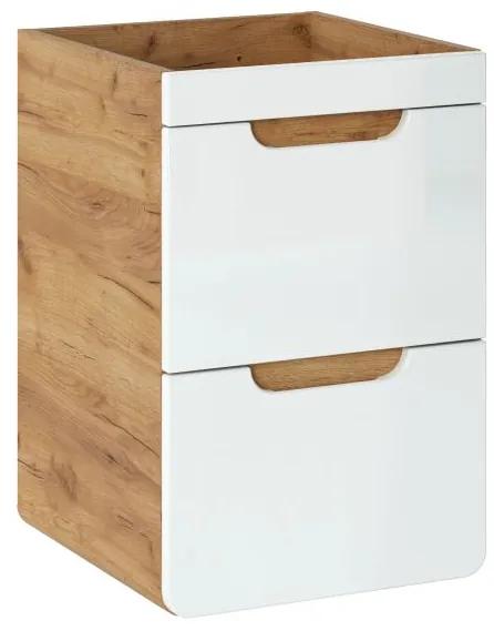 COMAD Závěsná skříňka s umyvadlem - ARUBA 823 white, šířka 40 cm, dub craft/lesklá bílá