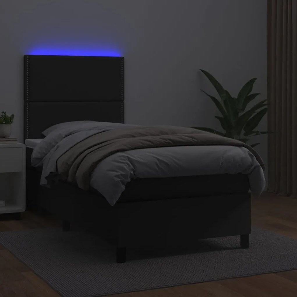 Box spring postel s matrací a LED černá 90x190 cm umělá kůže 3135855