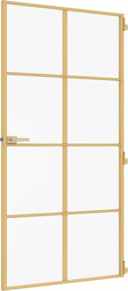 vidaXL Interiérové dveře úzké černé 102,5x201,5 cm tvrzené sklo hliník [155147] Barva: Zlatá a průhledná