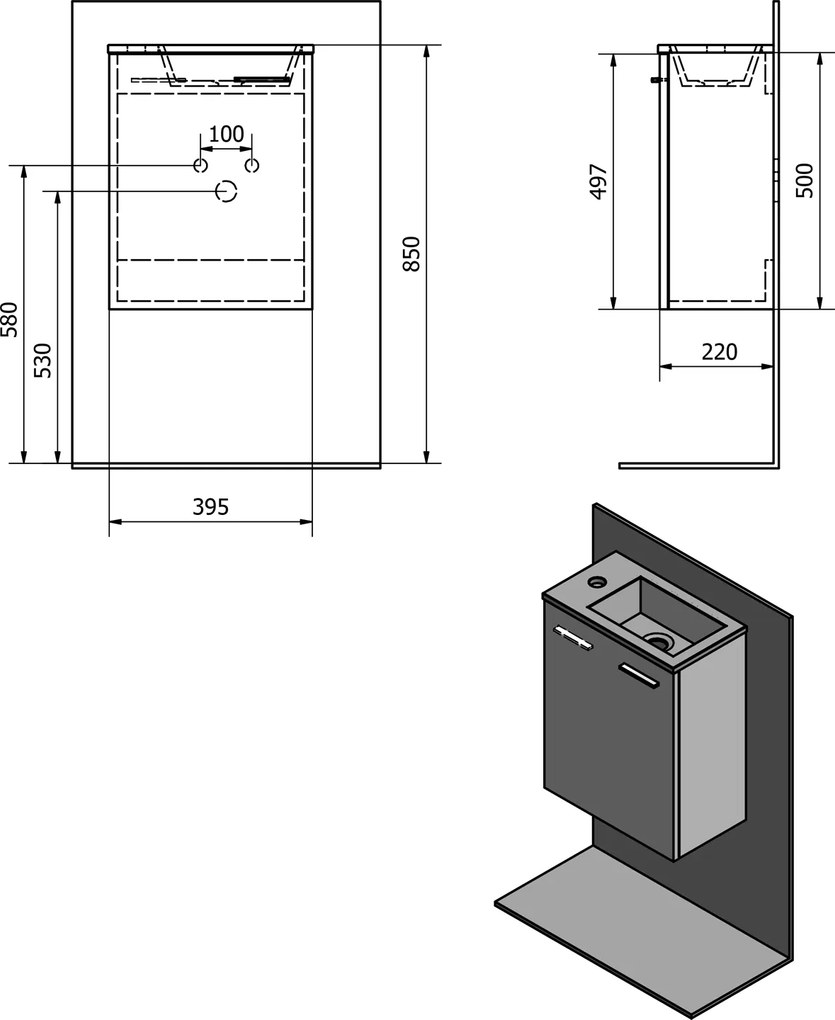 Aqualine Aqualine, ZOJA umyvadlová skříňka 39,5x50x22cm, bílá, 51049A
