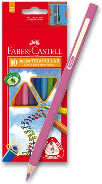 Pastelky Faber-Castell Junior Triangular - 10 barev + ořezávátko