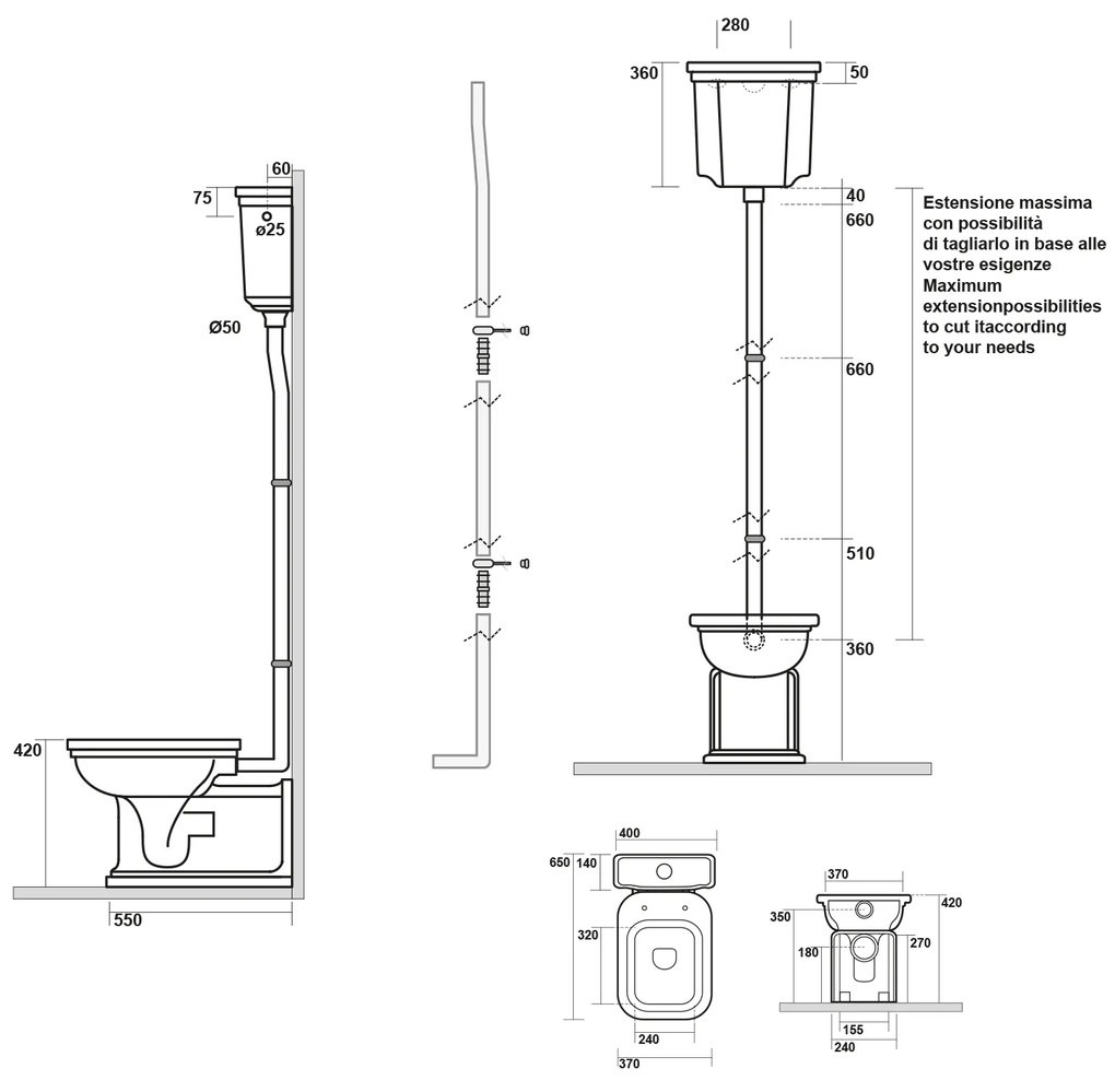 Kerasan WALDORF WC mísa s nádržkou, spodní/zadní odpad, bílá-bronz - WCSET20-WALDORF