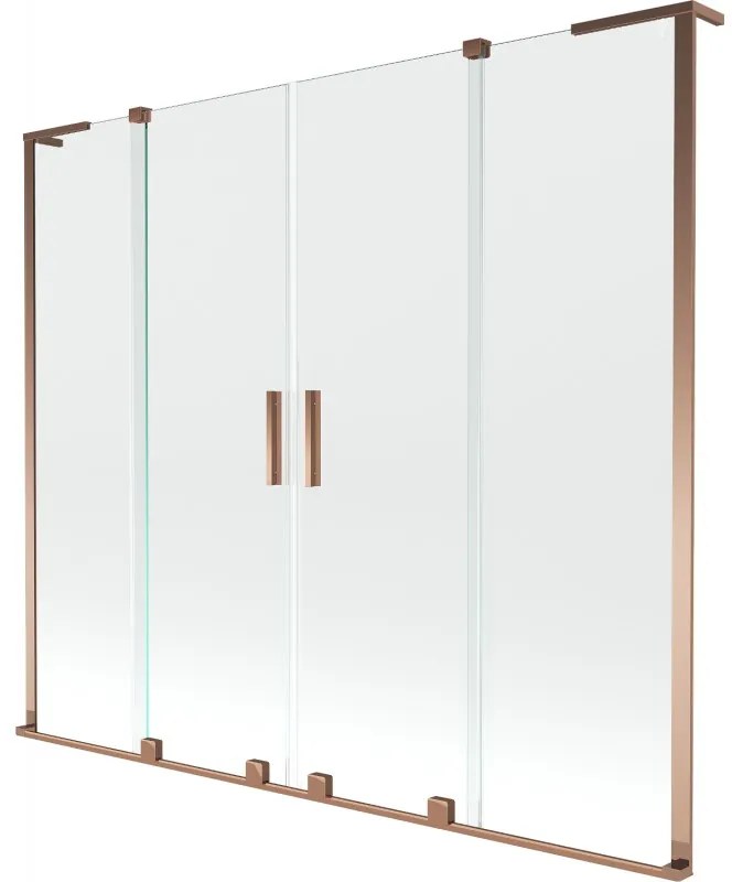 Mexen Velar L Duo, 2-křídlová posuvná vanová zástěna 170 x 150 cm, 8mm čiré sklo, růžové zlato, 896-170-003-02-60