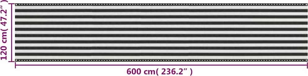 Balkónová zástěna HDPE 120 x 600 cm antracitovo-bílá 310859