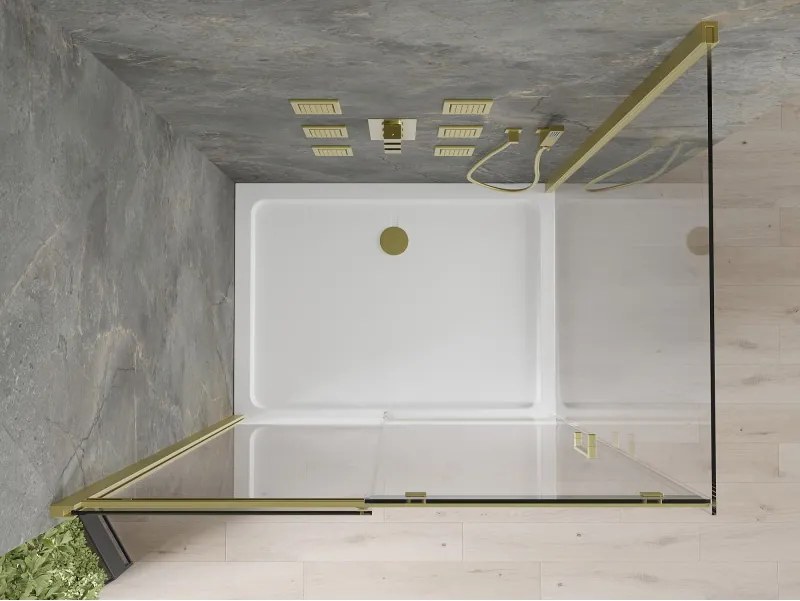 Mexen Omega posuvný sprchový kout 140 x 90 cm, 6mm sklo, zlatý profil-čiré sklo + slim sprchová vanička 5cm, 825-140-090-50-00-4010