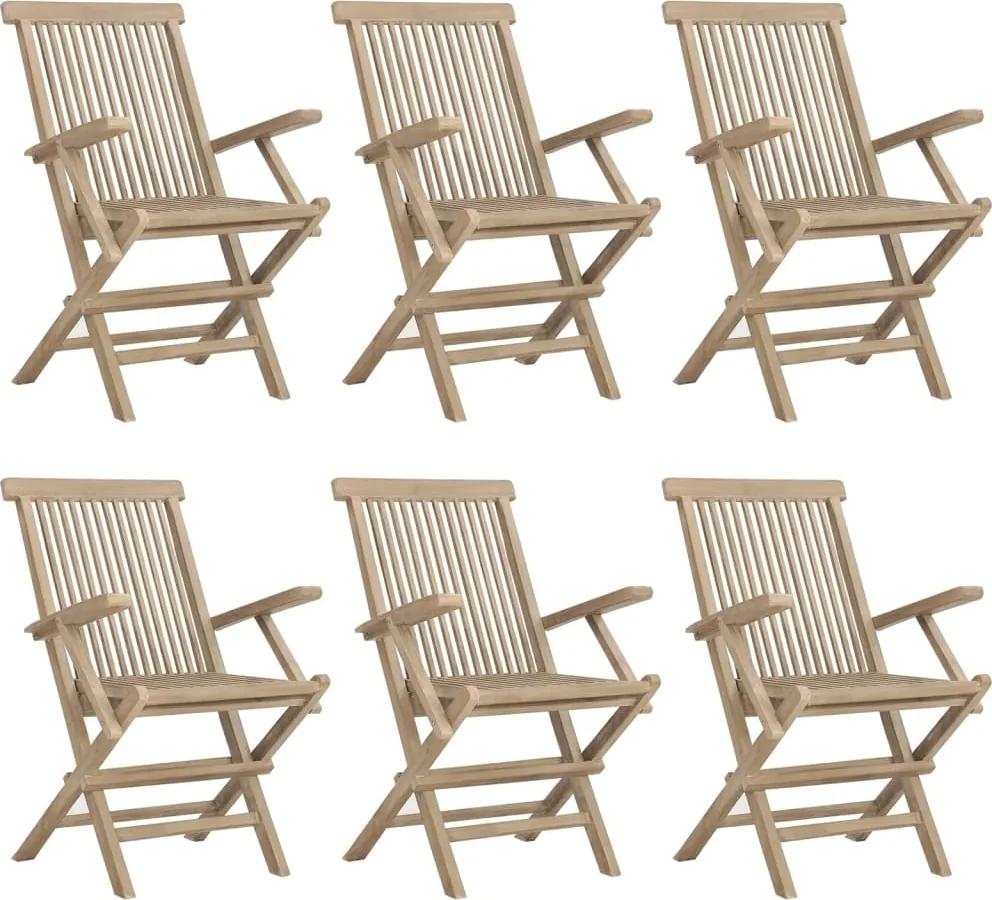vidaXL Skládací zahradní židle 6 ks šedé 56 x 61 x 89 cm masivní teak [3155071]
