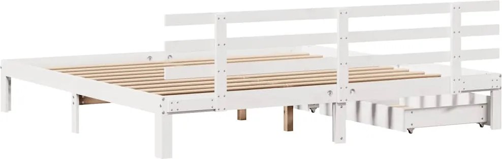 Rám postele se zásuvkami bílý 200 x 200 cm masivní borovice 3302019