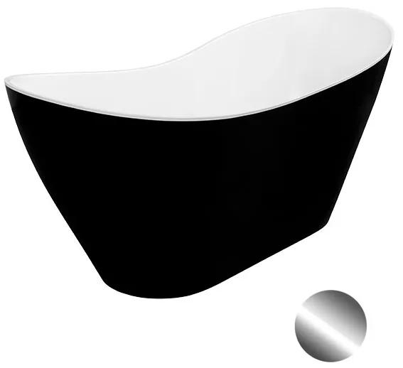 Besco Volně stojící vana z litého mramoru Viya BW 160x70 (170x71) Barva: Bílá/černá, Rozměry (cm): 158x70,5, Typ a barva výpustě: Click-Clack s horním čištěním, bílá