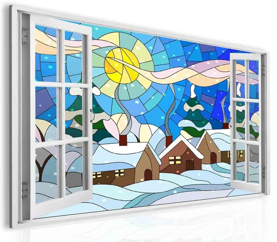 3D obraz okno zimní vitráž Velikost (šířka x výška): 120x80 cm