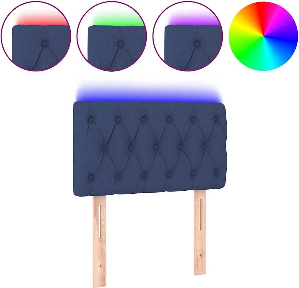 Čelo postele s LED modré 80 x 7 x 78/88 cm textil 3121928