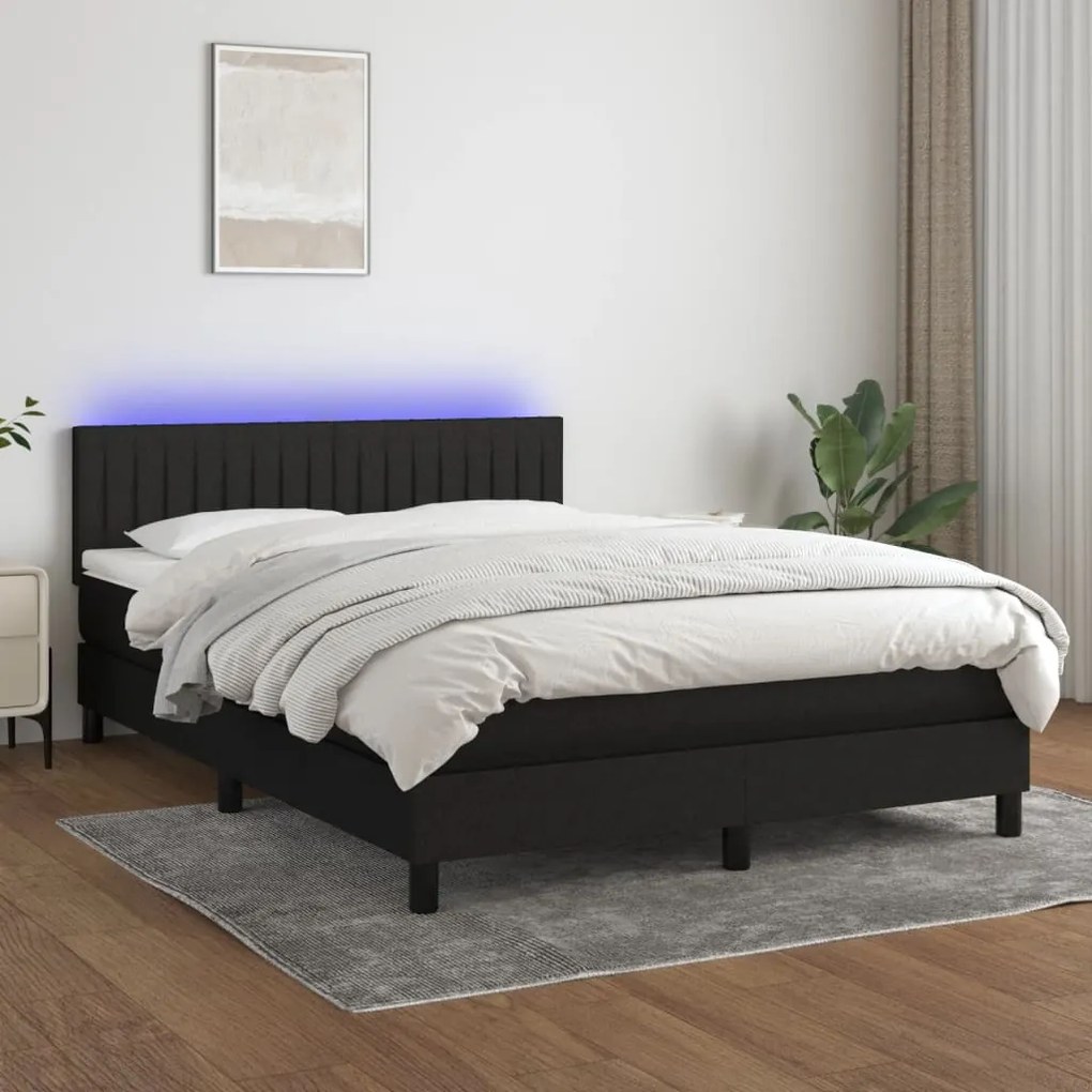 Box spring postel s matrací a LED černá 140x200 cm textil 3133319