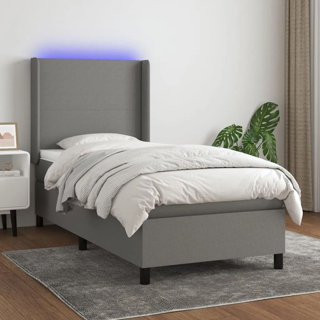 Box spring postel s matrací a LED tmavě šedá 100x200 cm textil 3138134