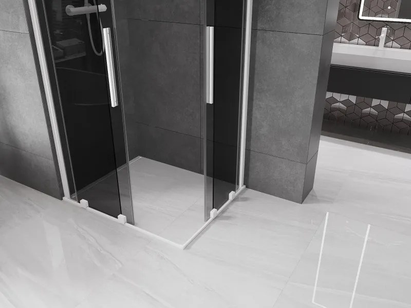 Mexen Velar Duo, sprchový kout s posuvnými dveřmi 100 x 90 cm, 8mm šedé sklo, bílá matná, 871-100-090-42-20