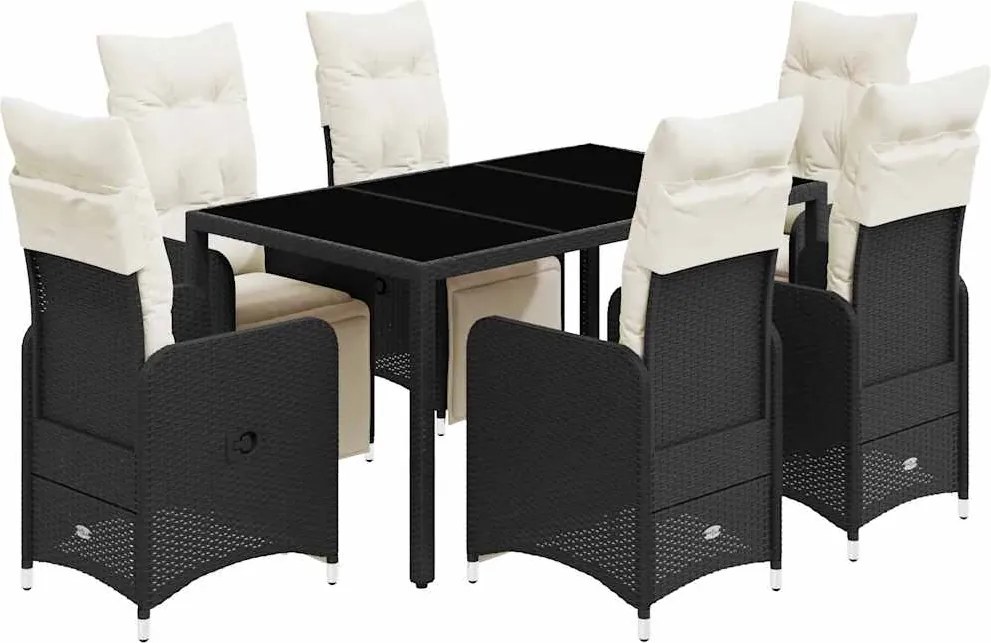 7dílný zahradní bistro set s poduškami černý polyratan 3277138