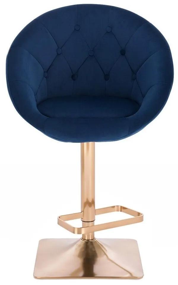 LuxuryForm Barová židle VERA VELUR na zlaté hranaté podstavě - modrá