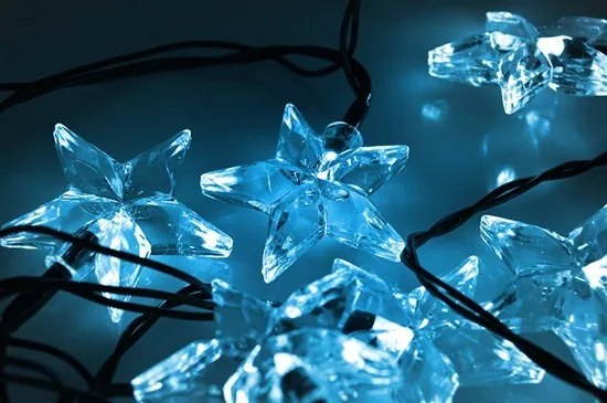 LED vánoční řetěz, hvězdy, 20 LED, 3m, přívod 3m, IP20, modrá