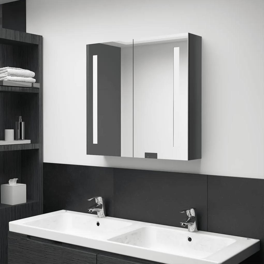326521 vidaXL LED koupelnová skřínka se zrcadlem zářivě šedá 62 x 14 x 60 cm