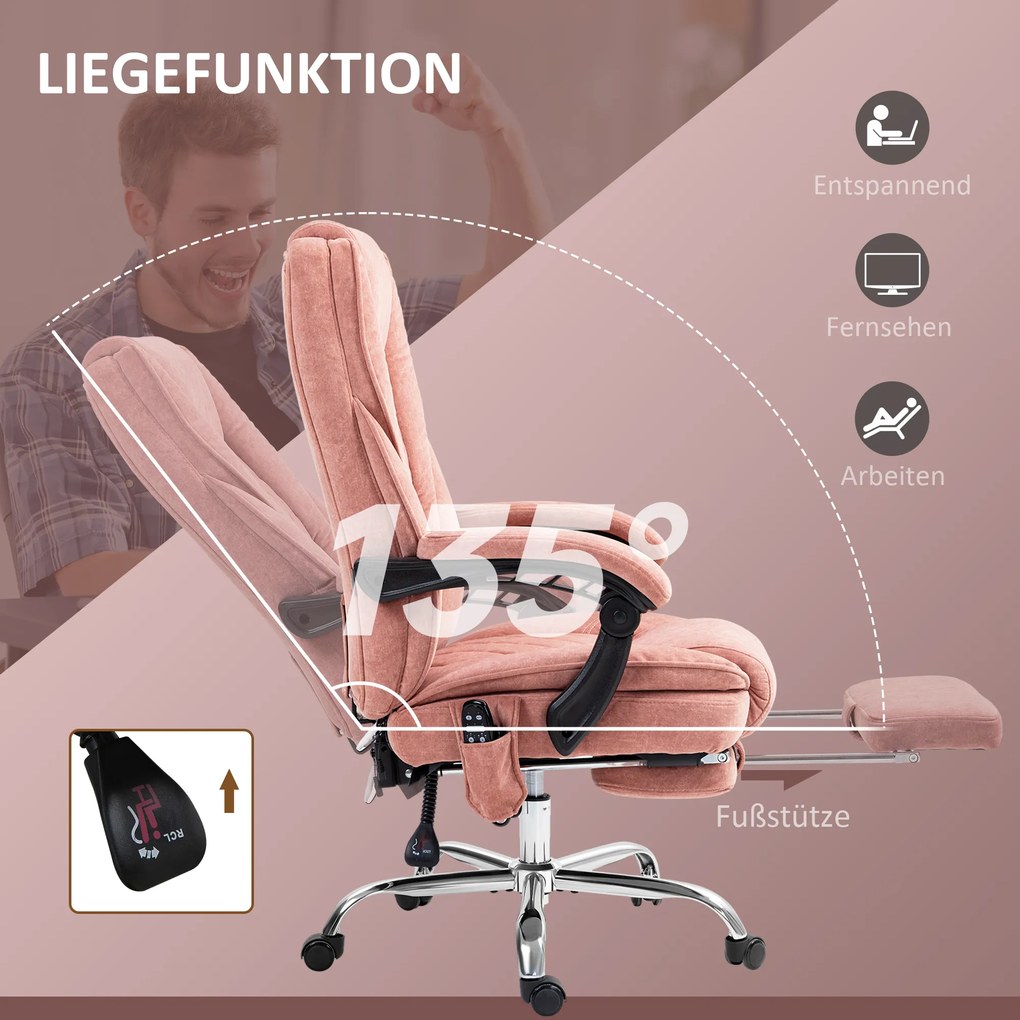 Kancelářská židle Vinsetto s vibrační masáží, ergonomická židle s funkcí houpání, vyhříváním, výškově nastavitelná točná židle s opěrkou na nohy, dál…