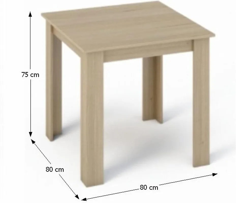  Jedálenský stôl 80x80, DTD laminovaná/ABS hrany, Dub sonoma, KRAZ