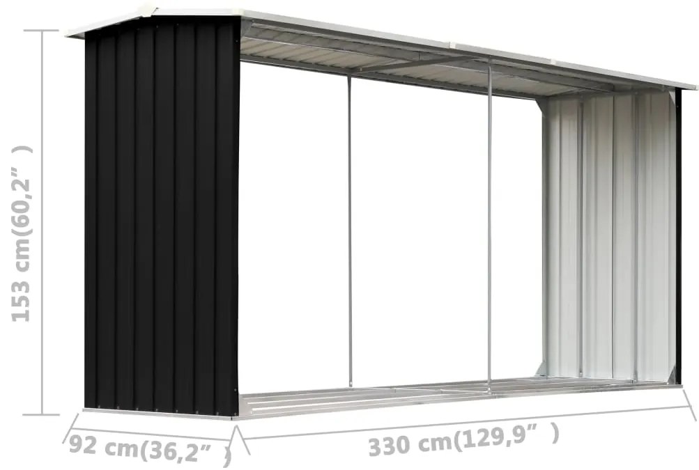 vidaXL Zahradní kůlna na dříví pozinkovaná ocel 330x92x153 cm antracit