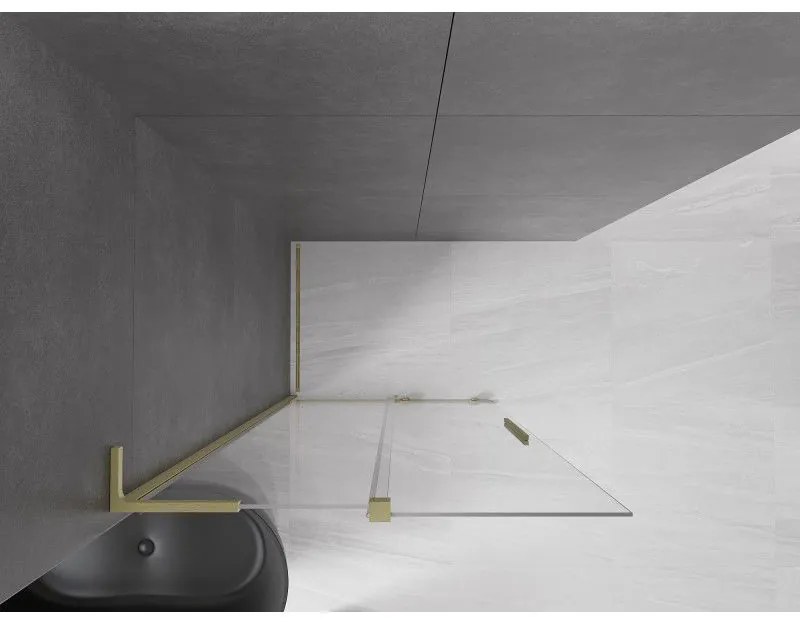 Mexen Velar L, posuvná sprchová zástěna Walk-in 120 x 200 cm, 8mm čiré sklo, zlatá matná, 871-120-003-03-55