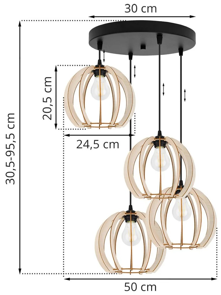 Závěsné svítidlo TIMBER 9, 4x dřevěné stínítko, O