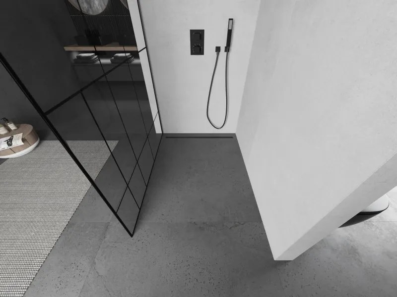 Mexen Kioto L, sprchová zástěna Walk-In 80 x 200 cm, 8mm čiré sklo černý vzor, grafitový profil, 800-080-103-66-78