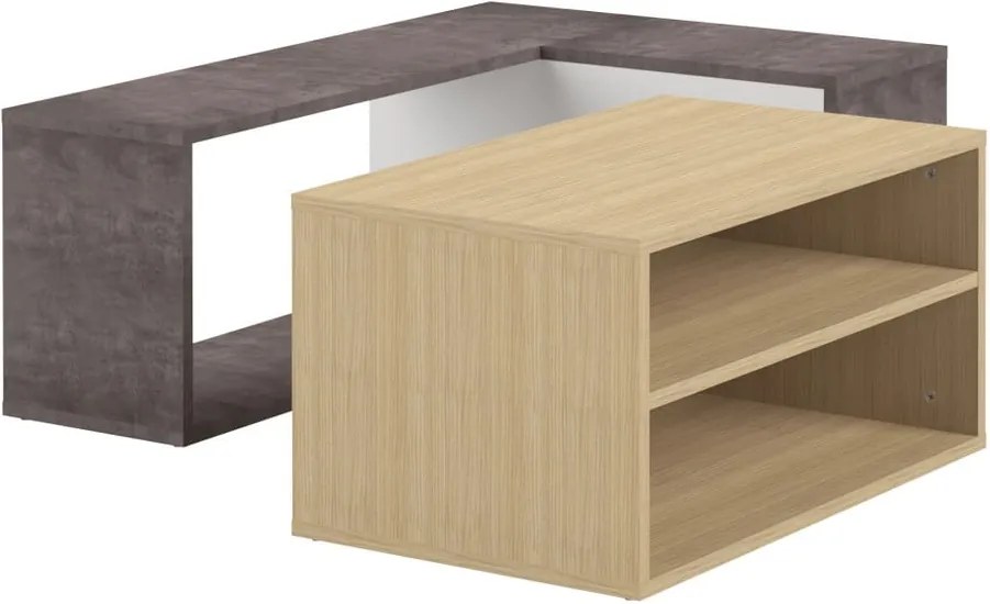 Dvojdílný konferenční stolek v dekoru dubového dřeva a betonu TemaHome Angle