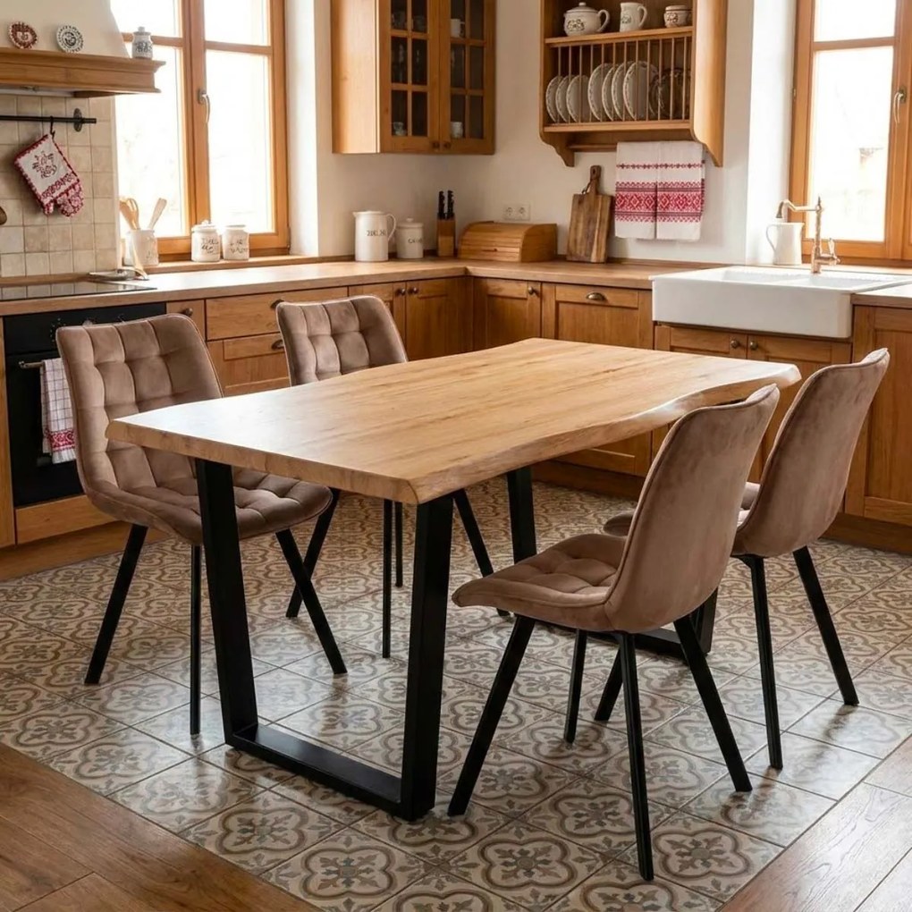 Vikio Jídelní set pro 4 osoby 160x90 cm dub noha U béžová židle VJS156-4BE-S